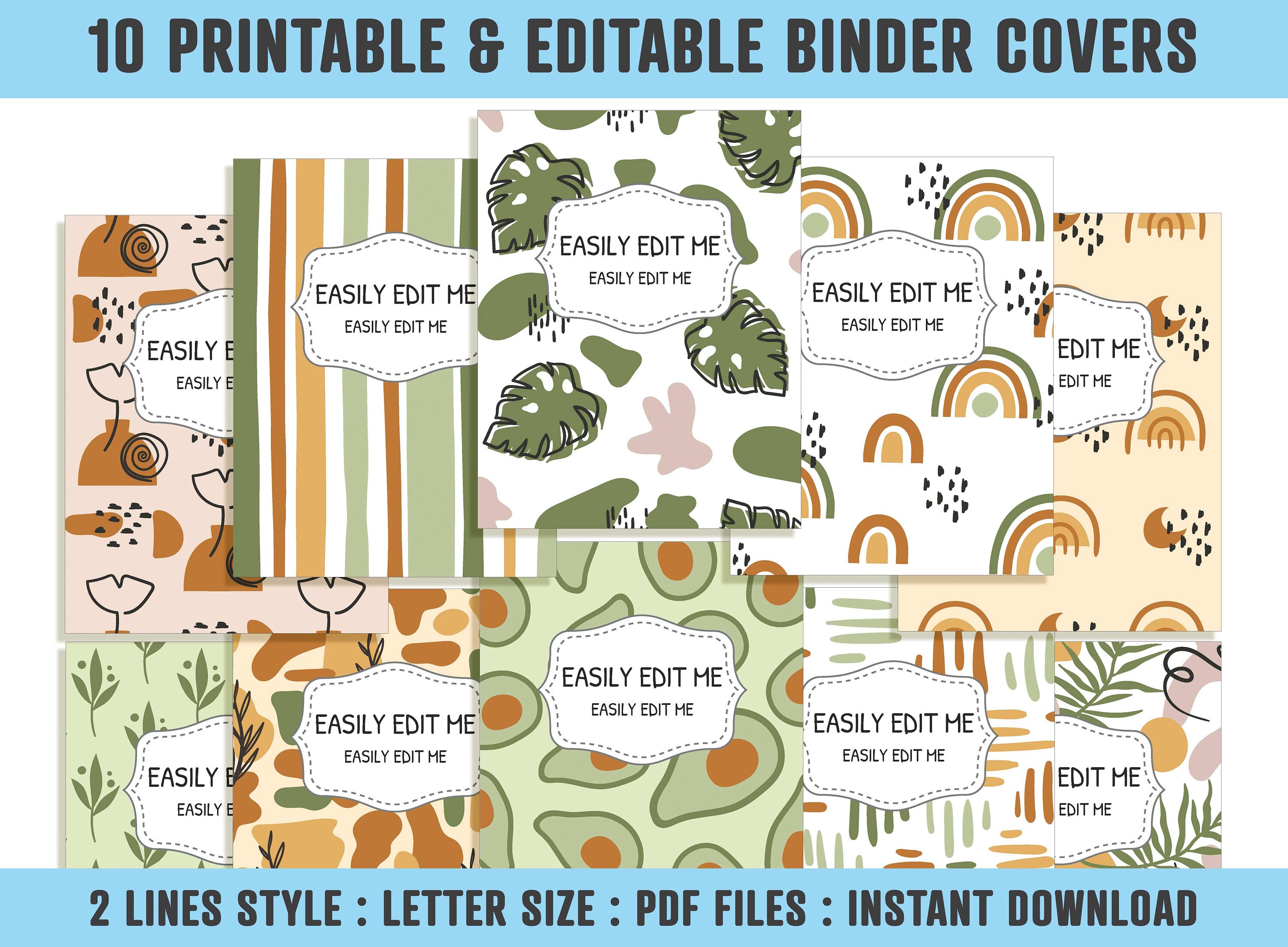 Mixed Abstract Shapes Binder Cover, 10 Printable & Editable Binder ...