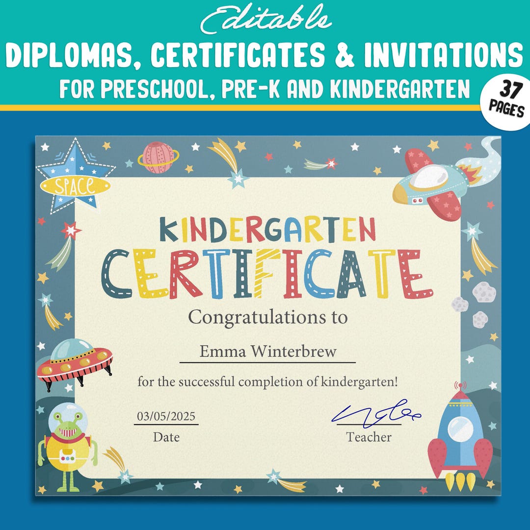 Kindergarten Certificates End of the Year, Preschool, Pre K, Diplomas ...