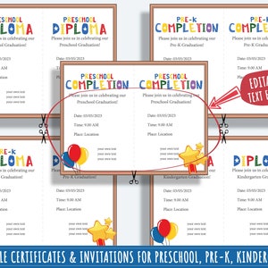 Editable Preschool Certificates, Diplomas, Completions, and Invitations ...