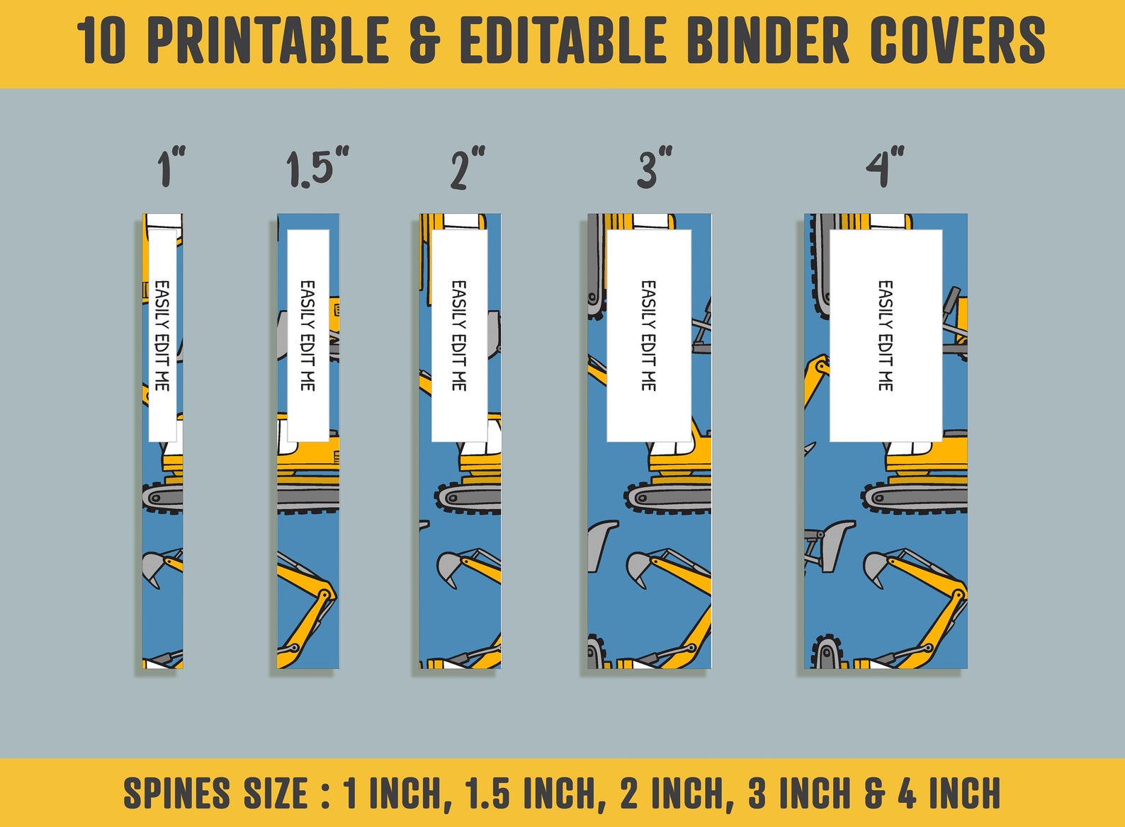 Construction Truck Binder Cover, 10 Printable & Editable Binder Covers ...