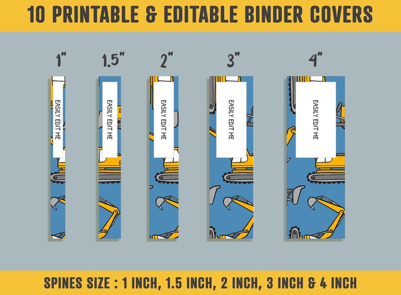 Construction Truck Binder Cover 10 Printable & Editable - Etsy