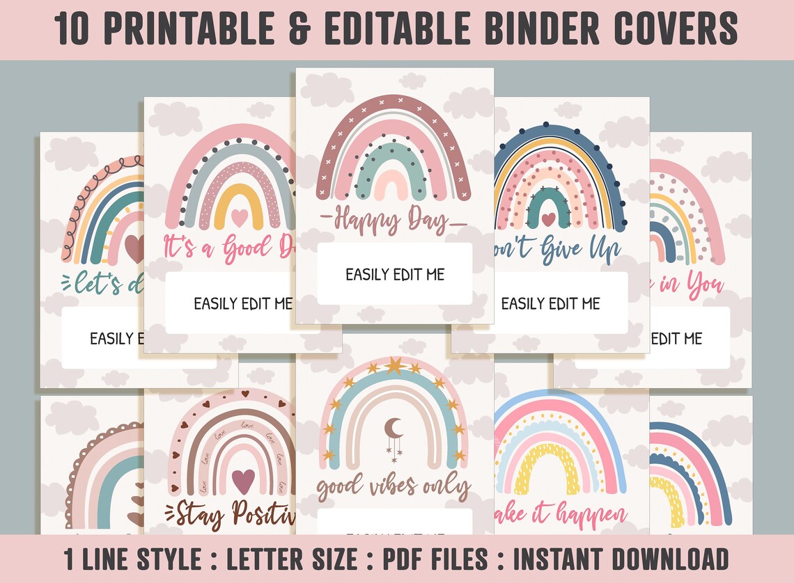 Binder Cover Printable 10 Coversspines Printable Editable - Etsy