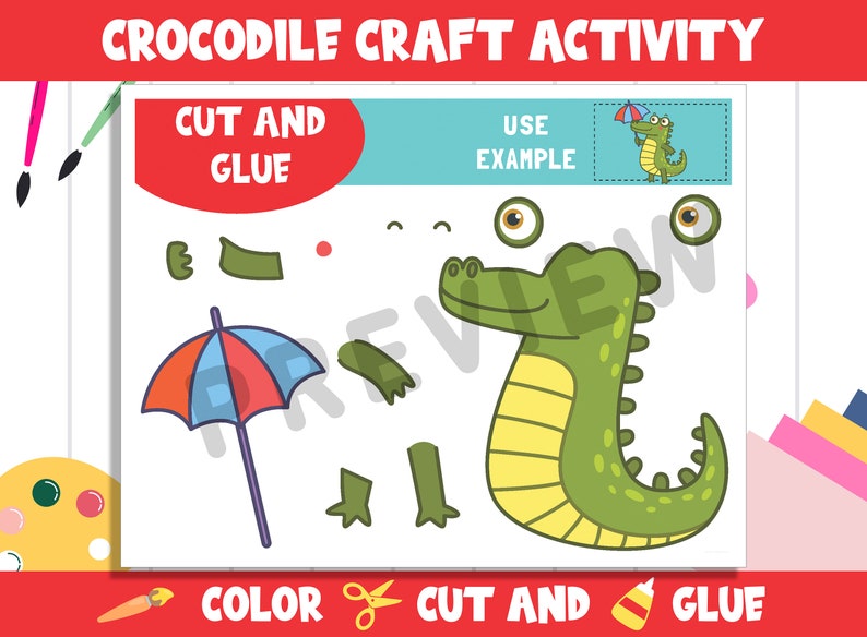 Cute Crocodile Craft Activity - Color, Cut, and Glue for Prek to 2nd ...