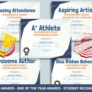 Editable Class Awards Middle School End of the Year, Student ...