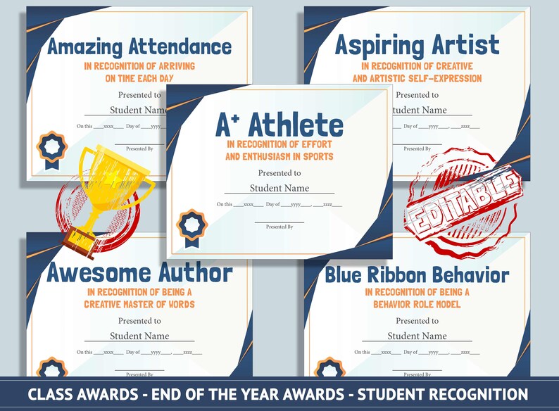 Editable Class Awards Middle School End of the Year, Student ...