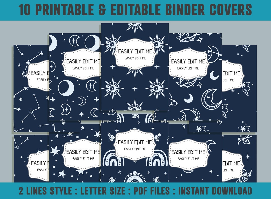 Moon Rainbow Stars Binder Cover 10 Printable & Editable - Etsy