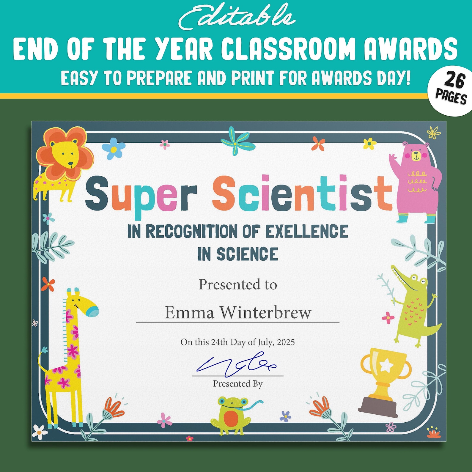 Printable & Editable Class Superlative Fun Classroom Awards for the End ...