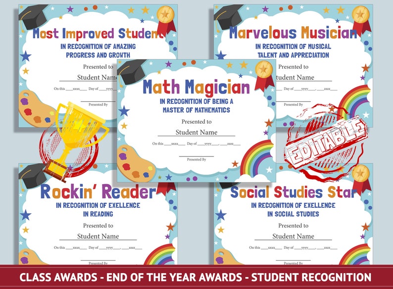 Editable Student Awards, End of the Year Classroom Awards - Student ...