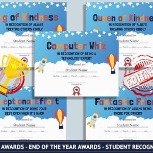 26 Editable Student Awards, End of the Year Classroom Awards - Student ...