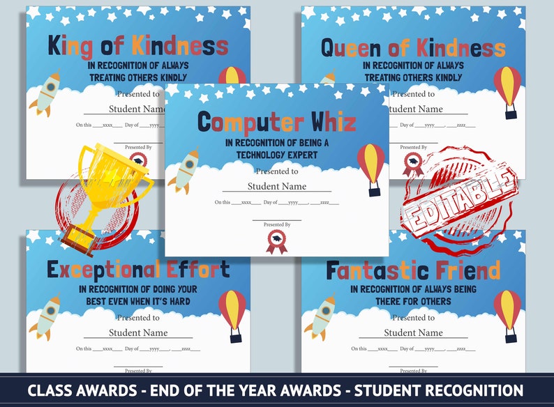26 Editable Student Awards, End of the Year Classroom Awards Student ...