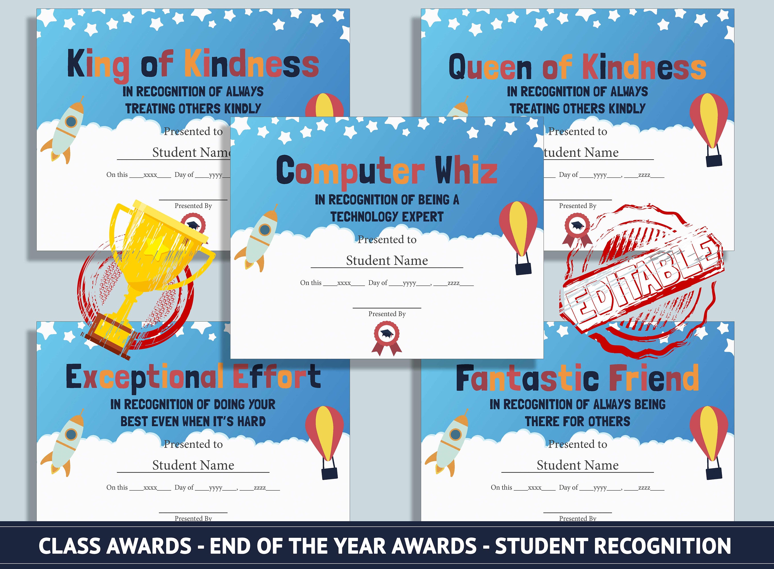 26 Editable Student Awards, End of the Year Classroom Awards Student ...