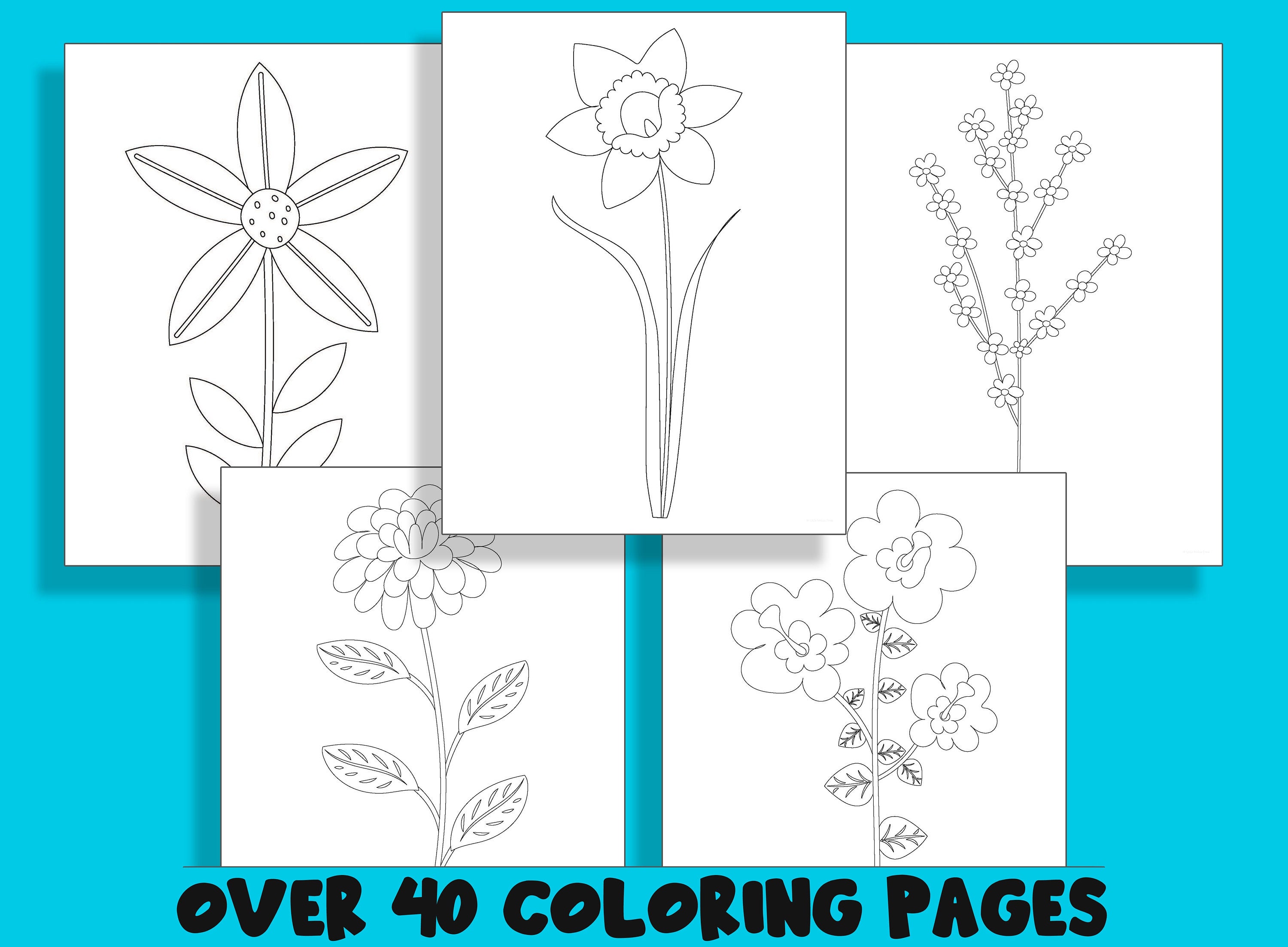Flowers Leaves Coloring Book, 40 Printable Coloring Pages for Kids a ...