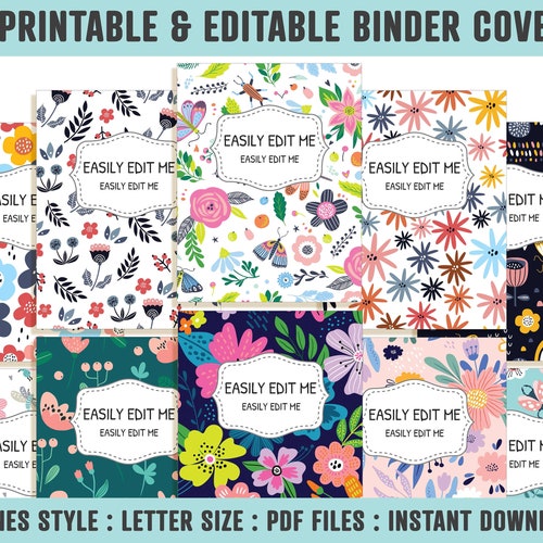 Floral Binder Cover Template 10 Printable & Editable Binder - Etsy