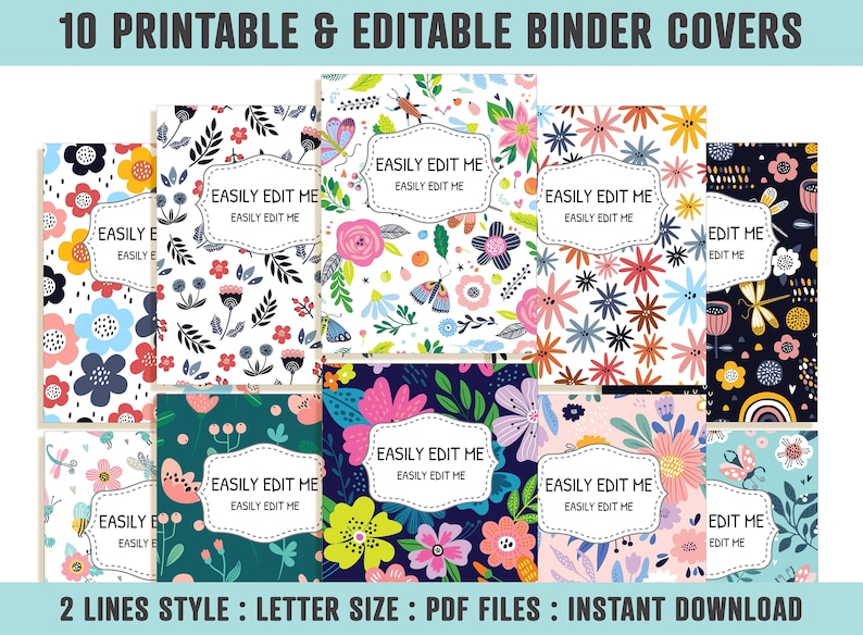 Binder Cover and Spine 10 Printable/editable Covers Spines - Etsy