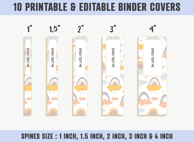 Rainbow Binder Cover Printable Editable, 10 Coversspines, Binder Insert ...