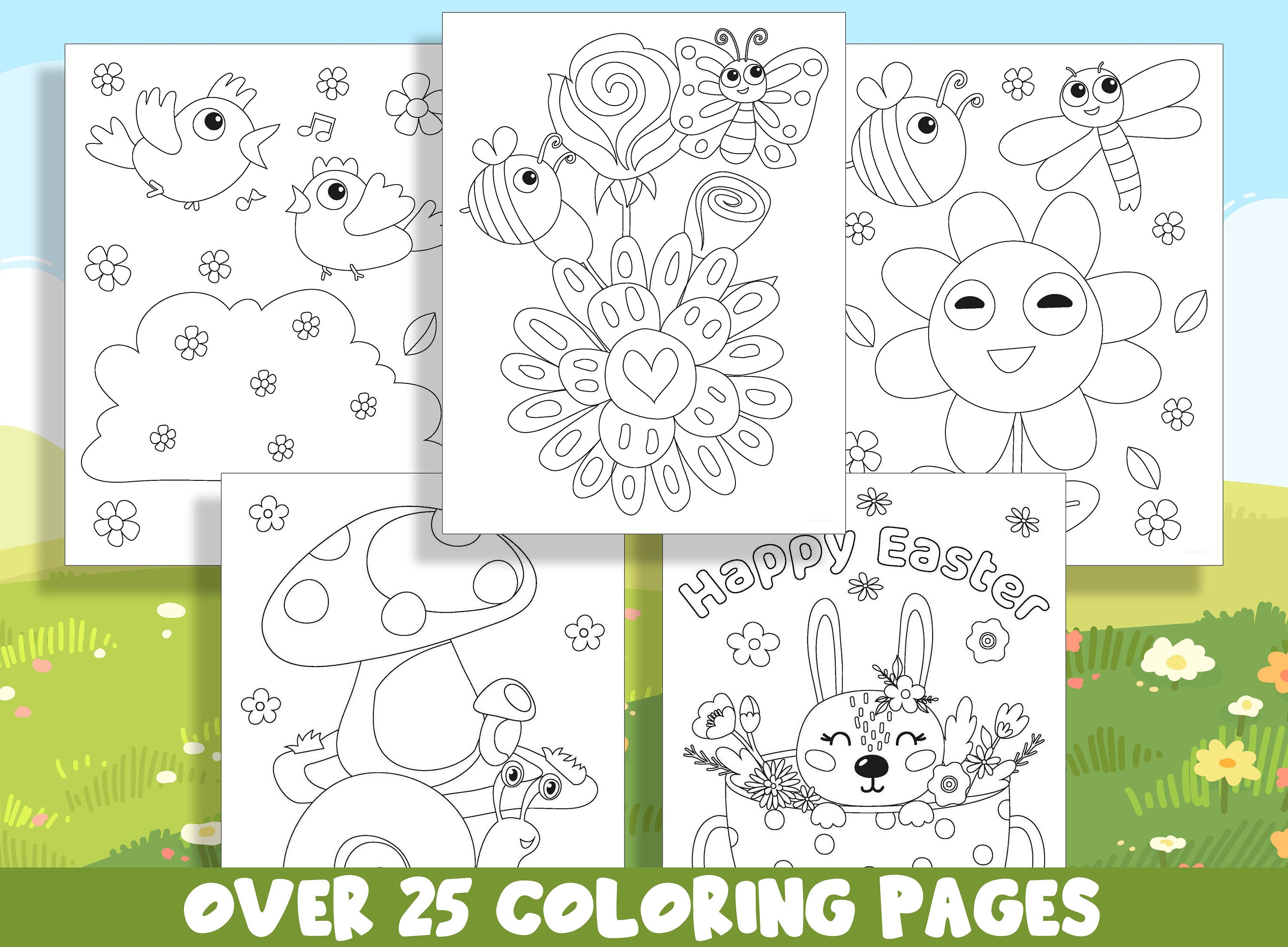 Spring Coloring Book, 25 Printable Spring Elements/easter Coloring ...
