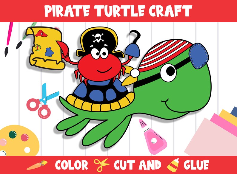Pirate Turtle Craft Activity Color, Cut, and Glue for Prek to 2nd Grade ...