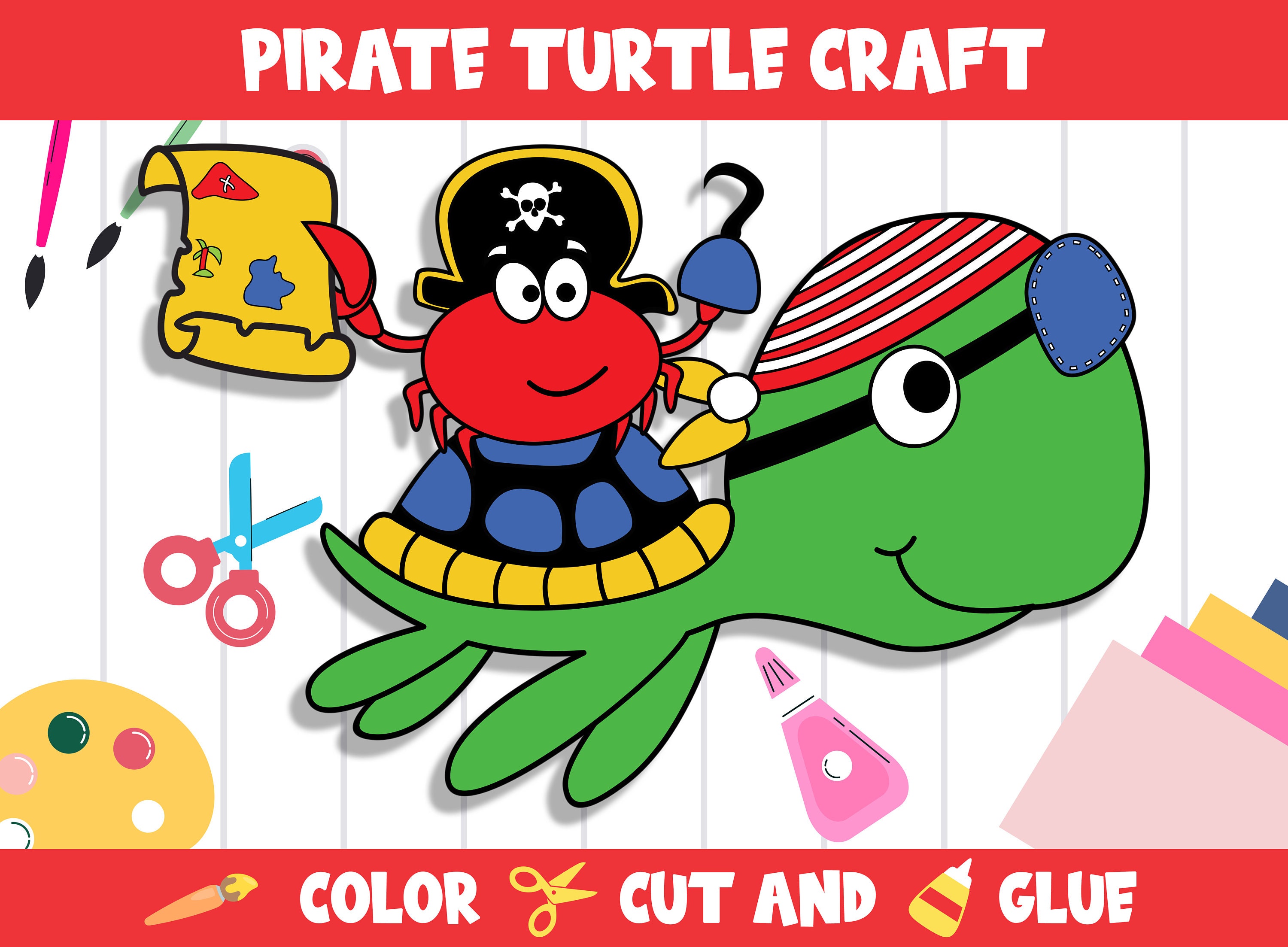 Pirate Turtle Craft Activity Color, Cut, and Glue for Prek to 2nd Grade ...