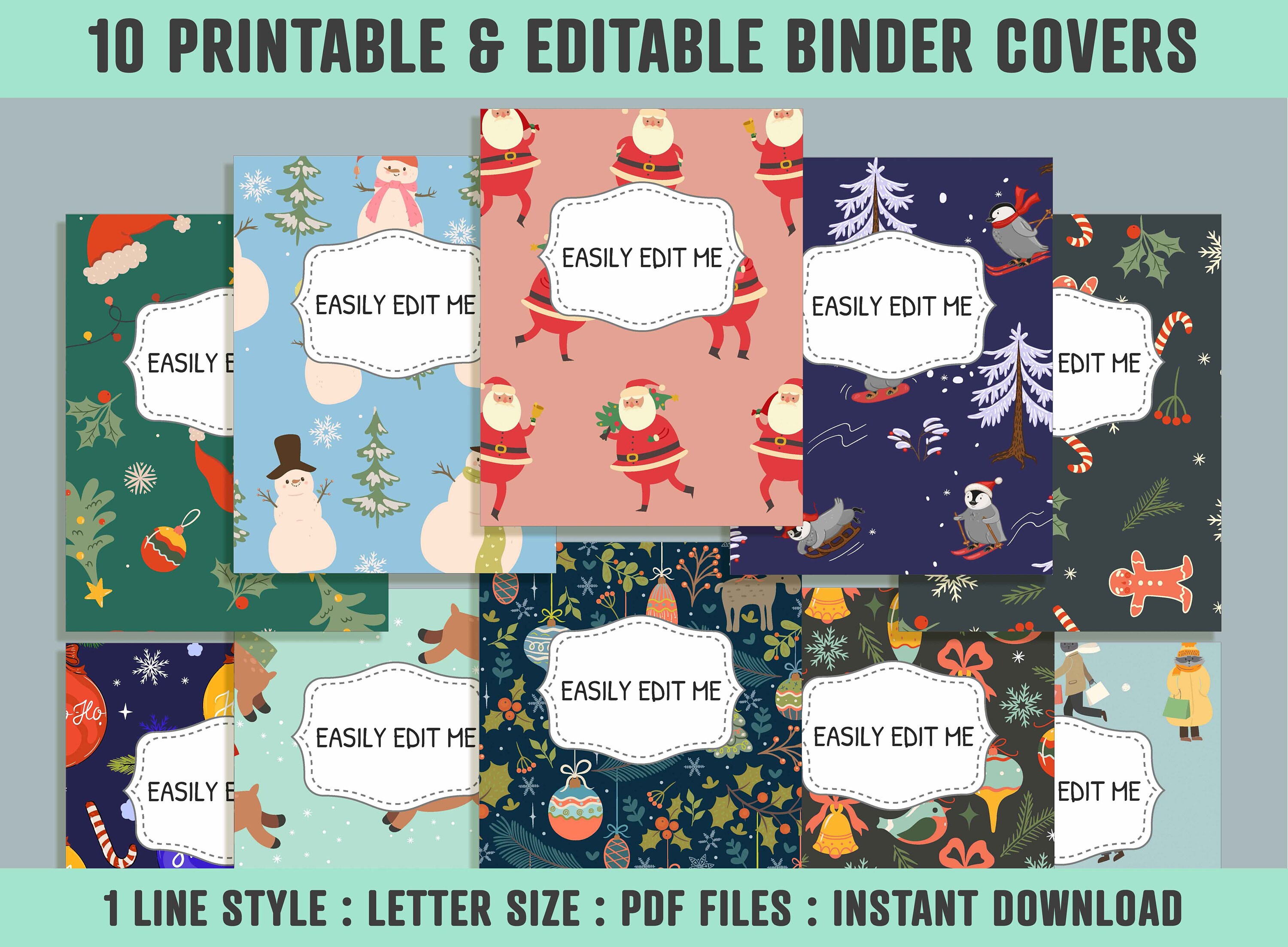 Santa Claus Christmas Winter Binder Cover, 10 Printable/editable Binder ...