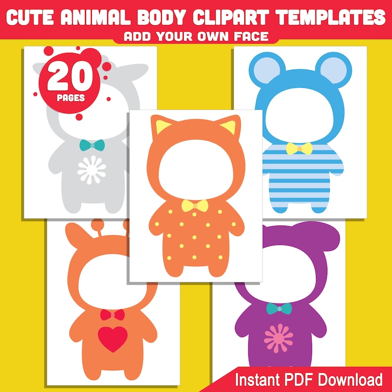 Animal Body Clipart Templates: Add Your Own Photo Face, Fun Cutouts for ...