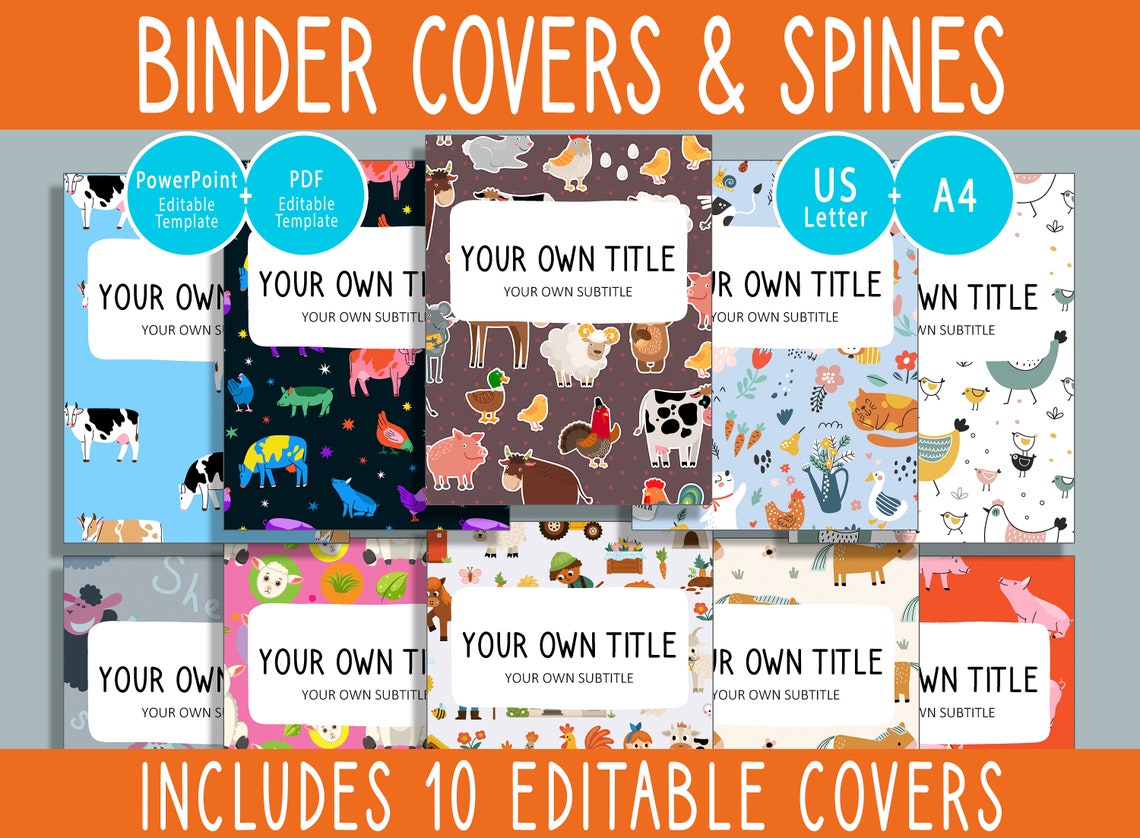 10 Editable Farm Animal Binder Covers, Includes 1, 1.5, 2" Spines ...