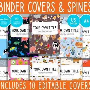 10 Editable Farm Animal Binder Covers, Includes 1, 1.5, 2" Spines ...