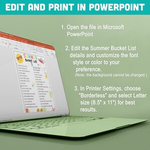 Summer Bucket List Templates for Kids, Editable PDF and Powerpoint, Pre ...