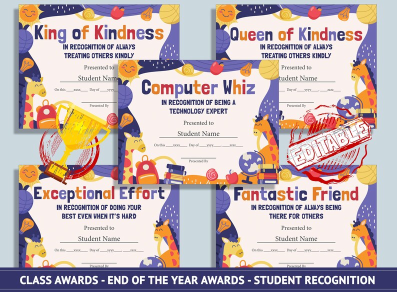 Editable Funny Classroom Awards, End of the Year Classroom Awards ...