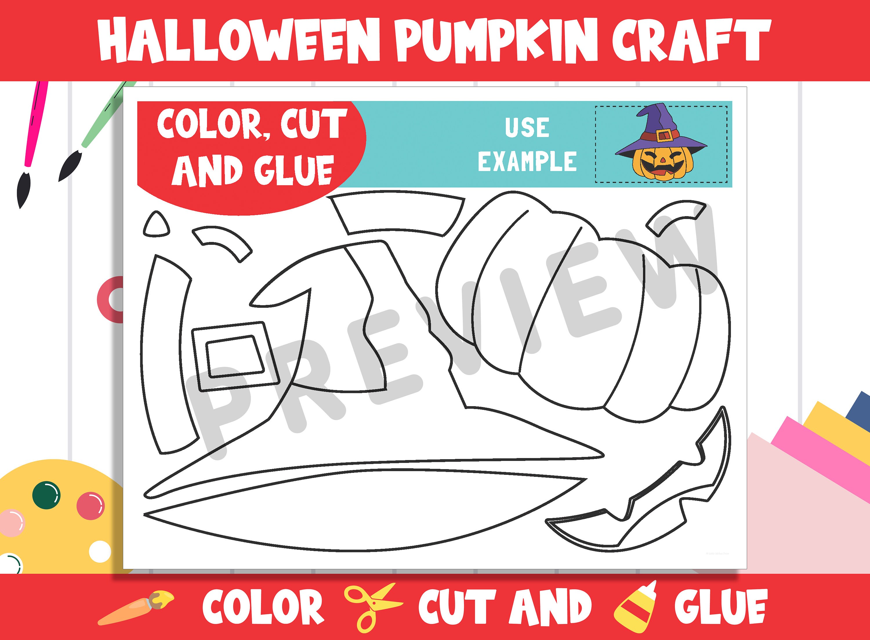 Cute Halloween Pumpkin Craft Activity Color, Cut, and Glue for Prek to ...