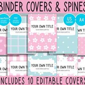 10 Editable Pink and Blue Binder Covers, Includes 1", 1.5", 2" Spines ...