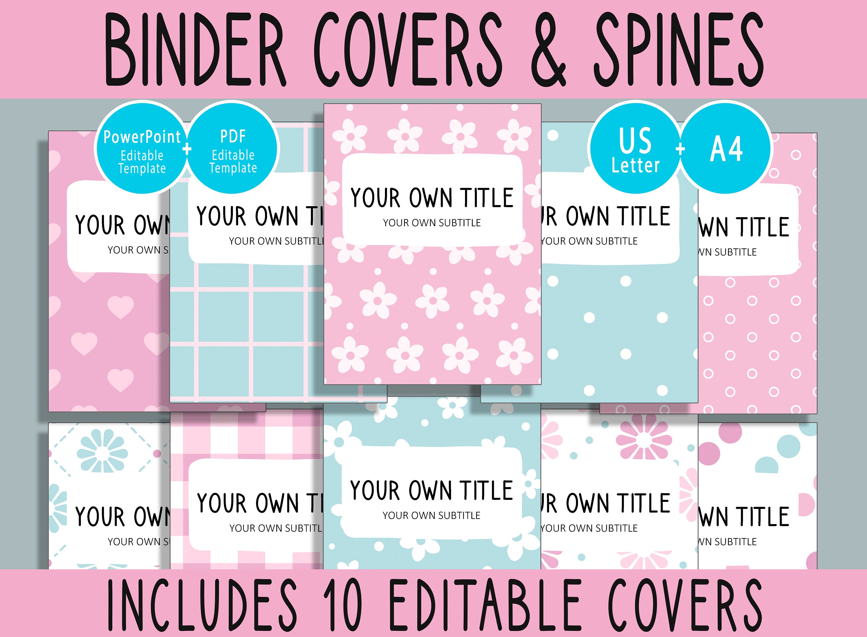 10 Editable Pink and Blue Binder Covers Includes 1 - Etsy