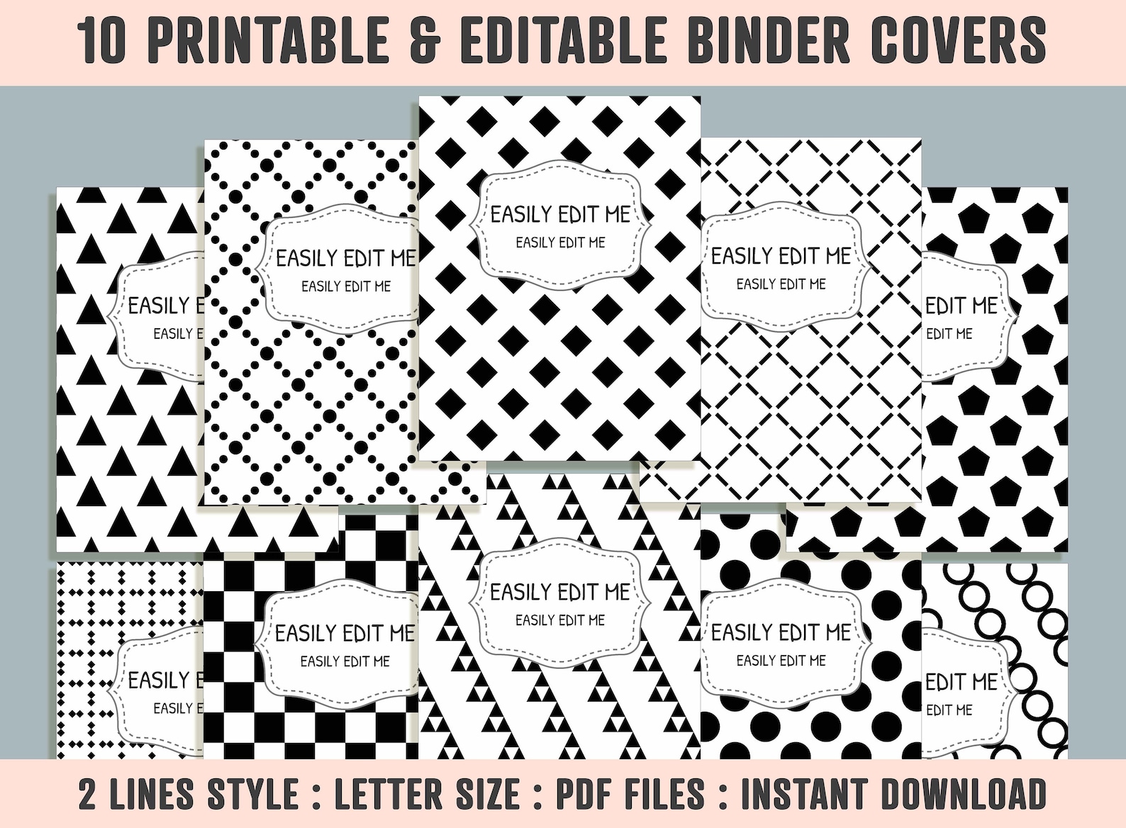 Abstract Black and White Binder Cover, 10 Printable & Editable Binder ...