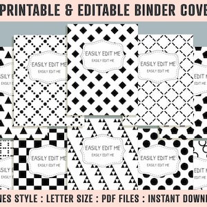 Abstract Black and White Binder Cover, 10 Printable & Editable Binder ...