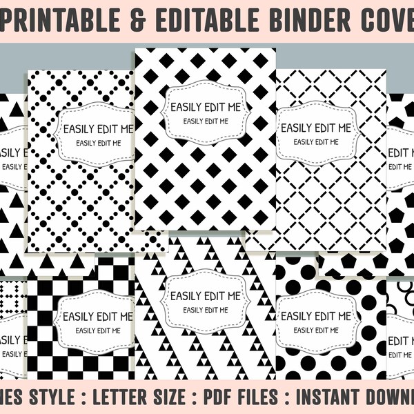 Binder Cover Printable Black and White - Etsy