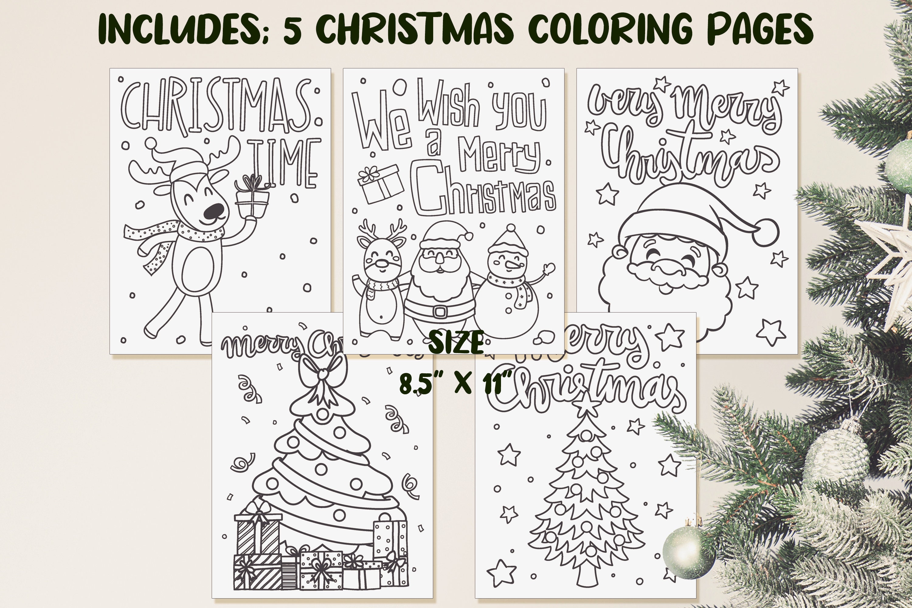 Printable Christmas Coloring Poster for Kids: 3 Sizes Included With 5 ...