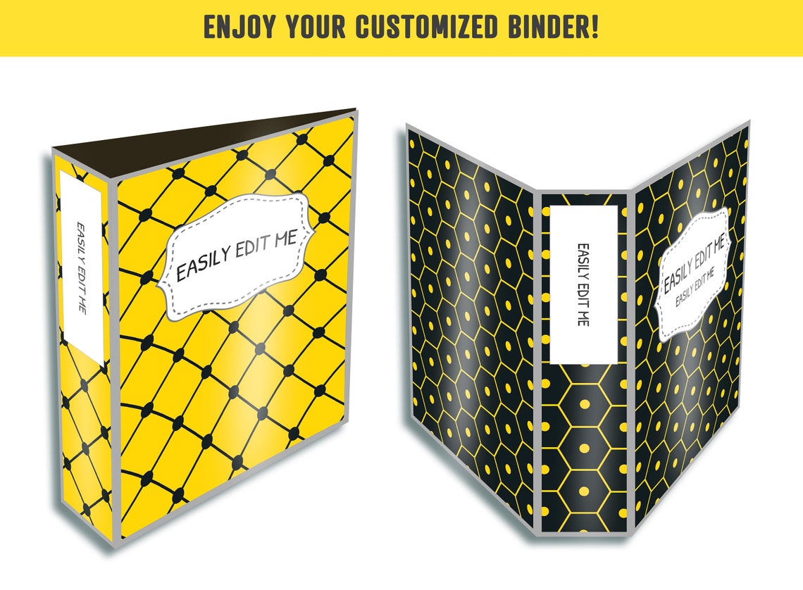 Yellow and Black Binder Cover, 10 Printable & Editable Binder Covers ...