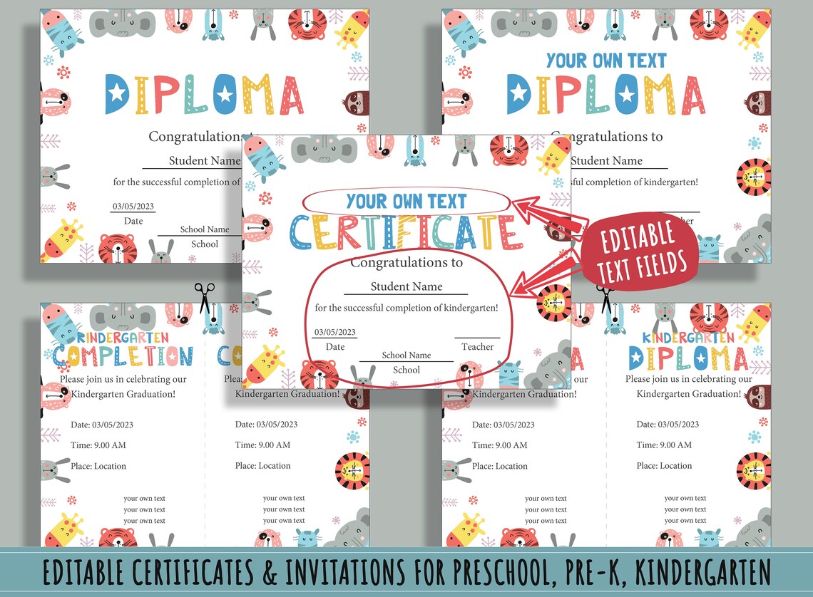 Kindergarten and Preschool Diploma, Certificate, and Invitation ...