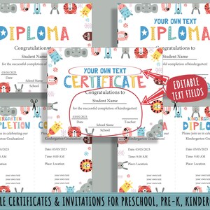 Kindergarten and Preschool Diploma, Certificate, and Invitation ...