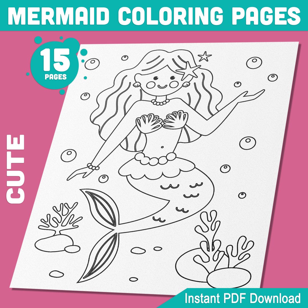 Under the Sea Coloring Pages: A Mermaid Fun Activity Book for Kids, 15 ...