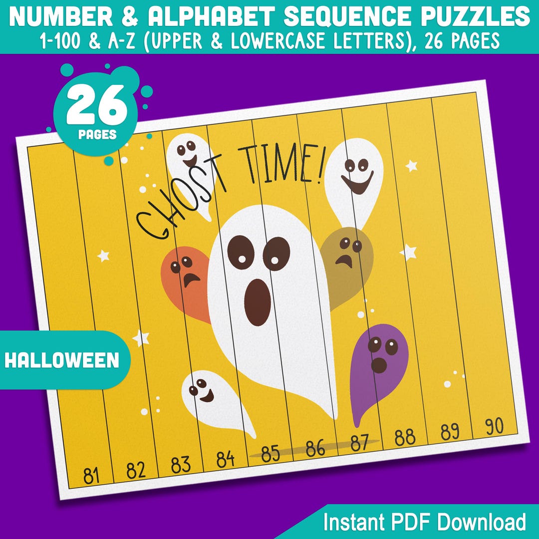 Halloween Number & Alphabet Sequence Puzzles: 1-100 and A-Z Printable ...