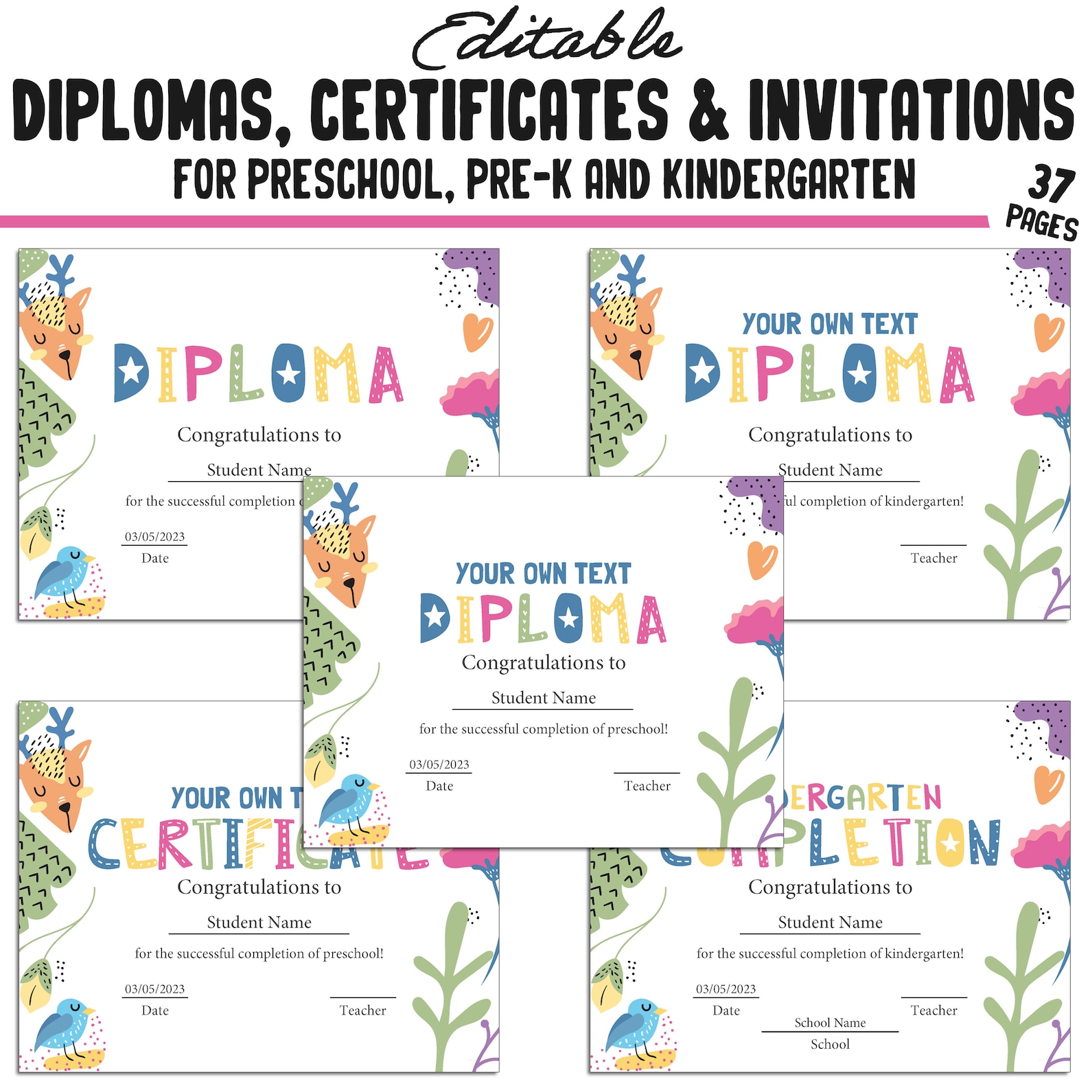 Preschool, Pre K, Kindergarten Graduation Certificates, Diplomas ...