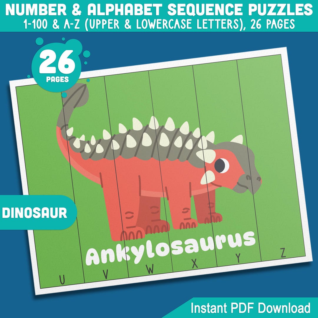 Dinosaur Number & Alphabet Sequence Puzzles: 1-100 and A-Z Printable ...