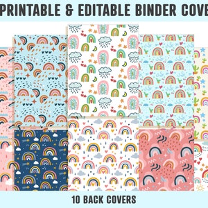 Rainbow Binder Cover, 10 Printable & Editable Binder Covers+spines ...