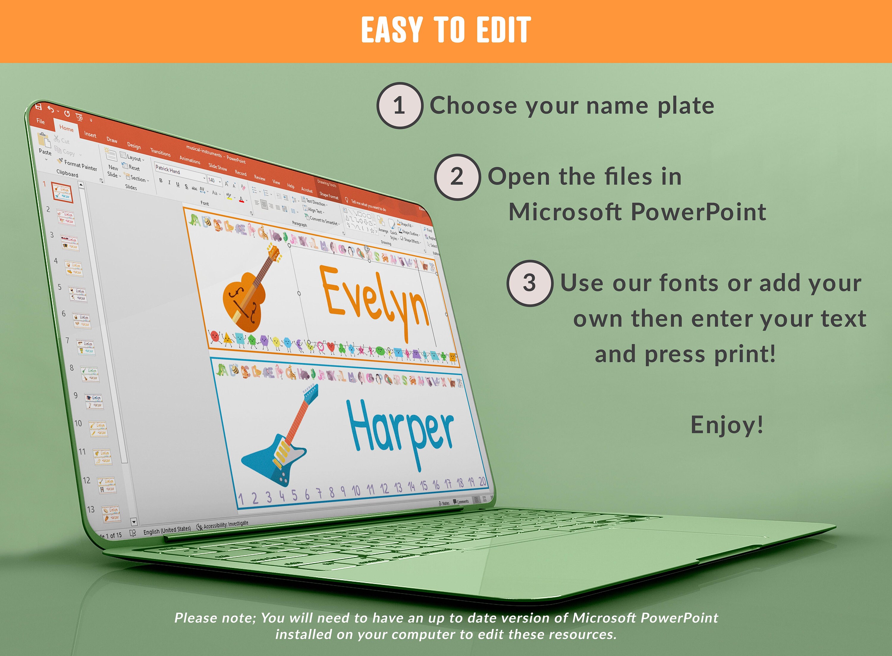 Student Desk Plates 30 Printable/editable Musical Instruments Classroom ...