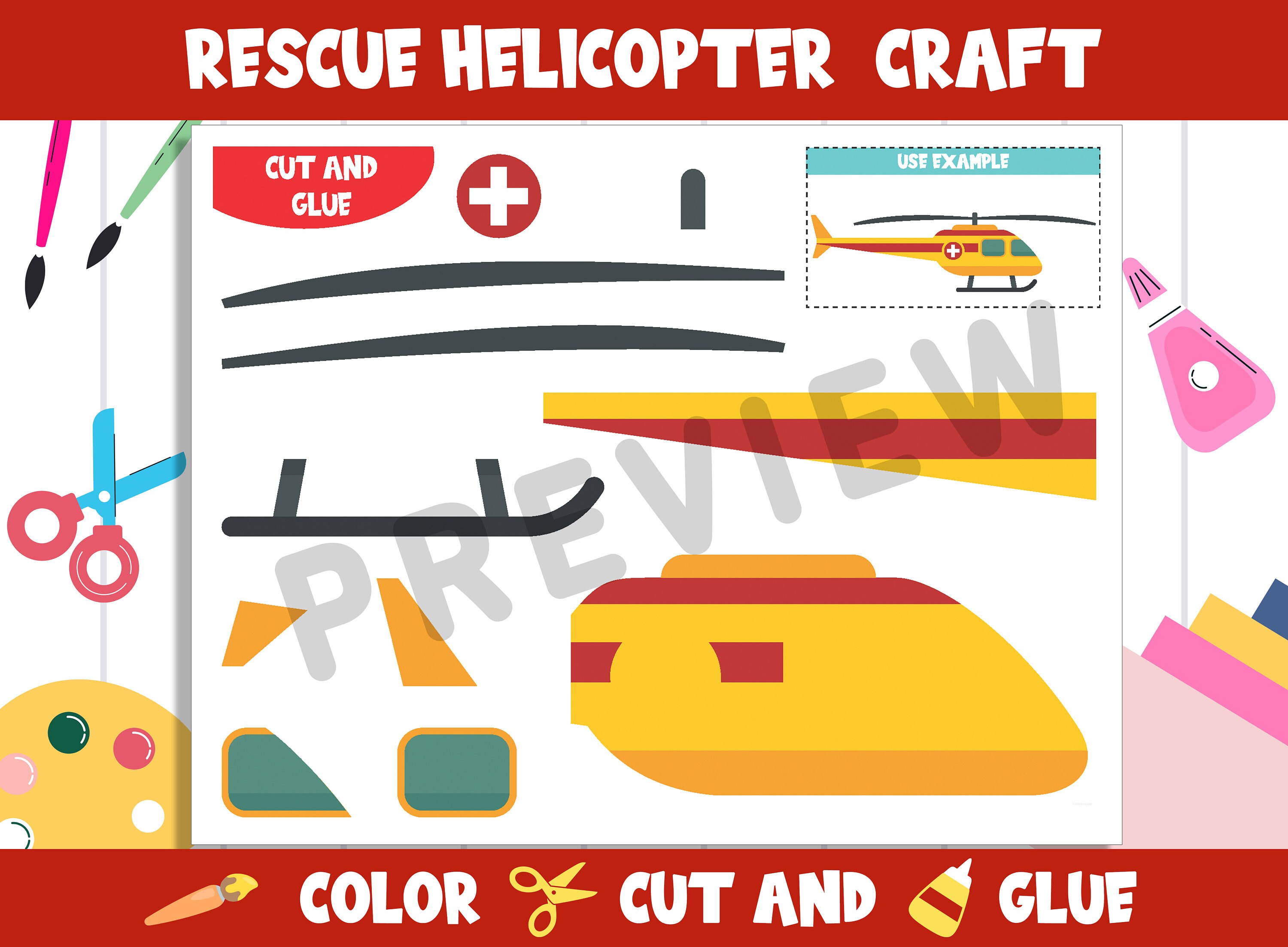Rescue Helicopter Craft Activity Color, Cut, and Glue for Prek to 2nd ...