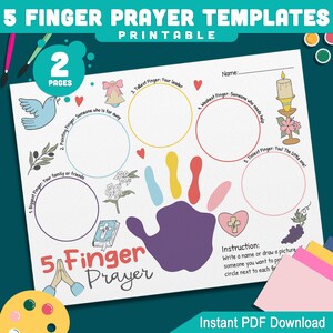 Christian 5 Finger Prayer Template for Kids: Fun Activity, 2 Pages (pre ...