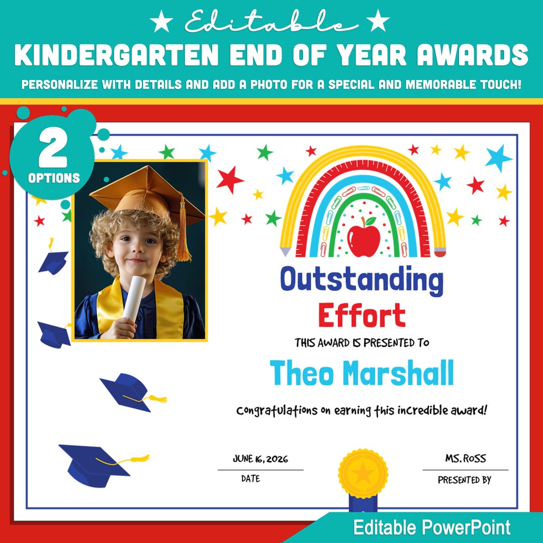Kindergarten End of Year Awards – Personalize Class Superlatives, Add ...