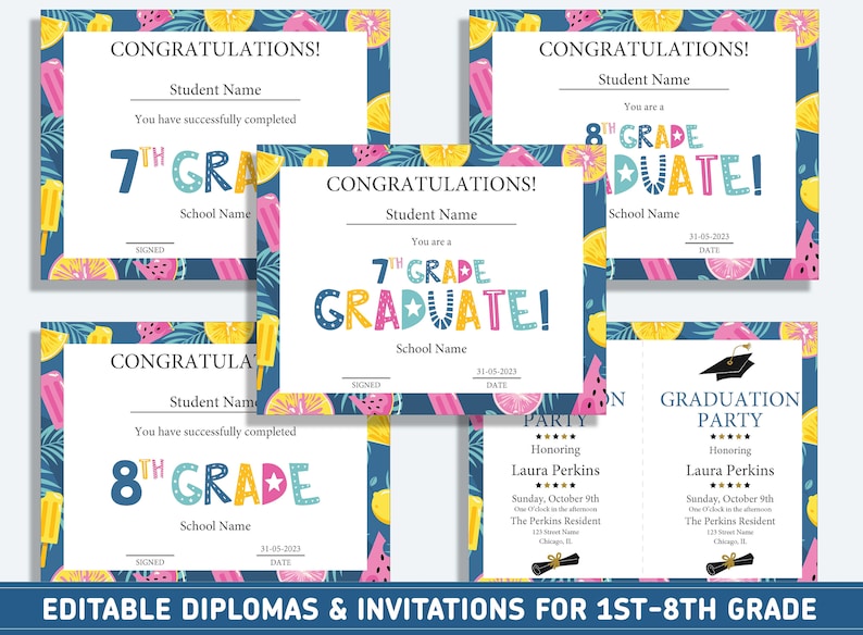 Editable 3rd Grade Awards, 1st to 8th Grade Diploma, Certificate of ...