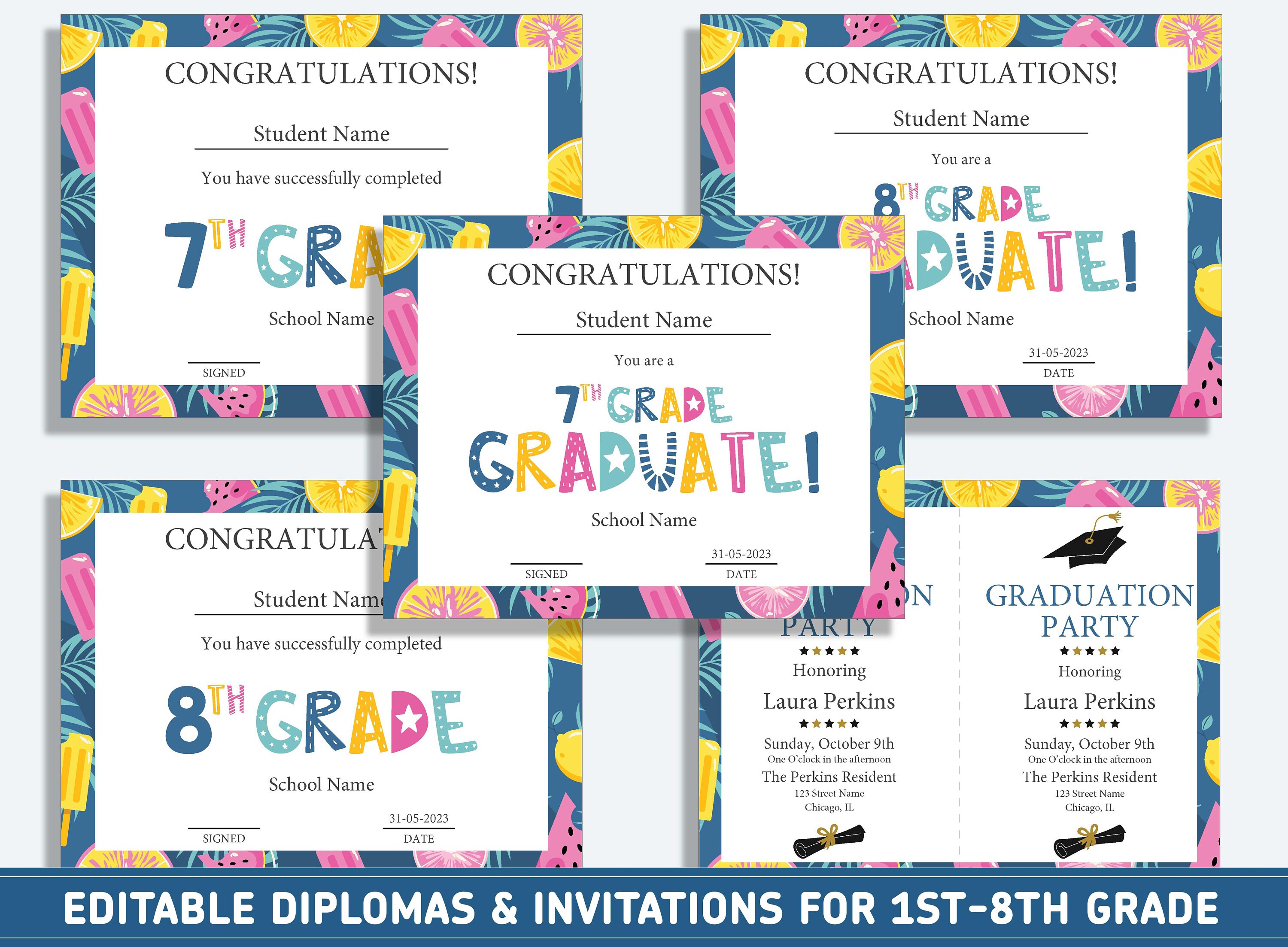 Editable 3rd Grade Awards, 1st to 8th Grade Diploma, Certificate of ...