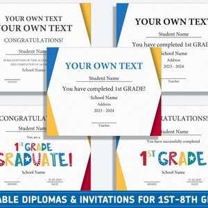 Editable 2nd Grade Graduation Certificate, 1st to 8th Grade Diploma ...
